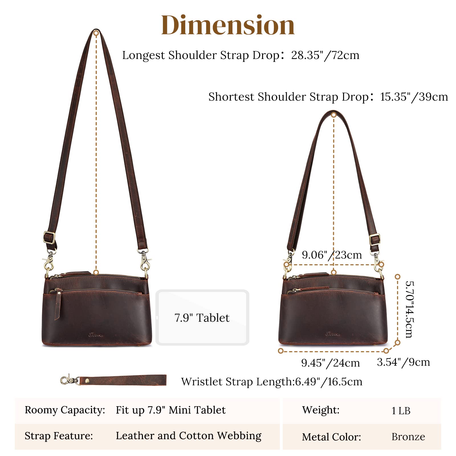 S-ZONE Small Genuine Leather Crossbody Bags for Women Purse and Handbag Wristlet