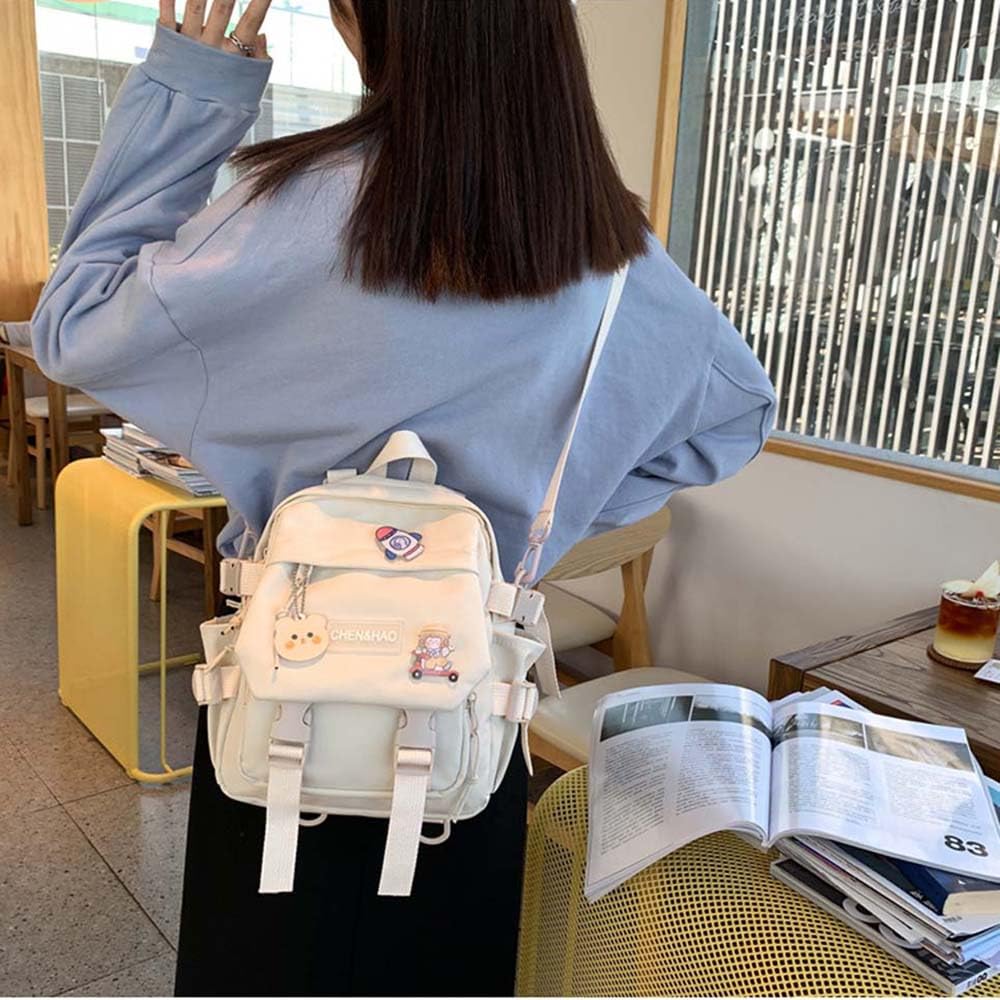 MUSICARD Girls Kawaii Backpack with Cute Pendant and Pins, Cute Mini Aesthetic Rucksack School Bag for Teens