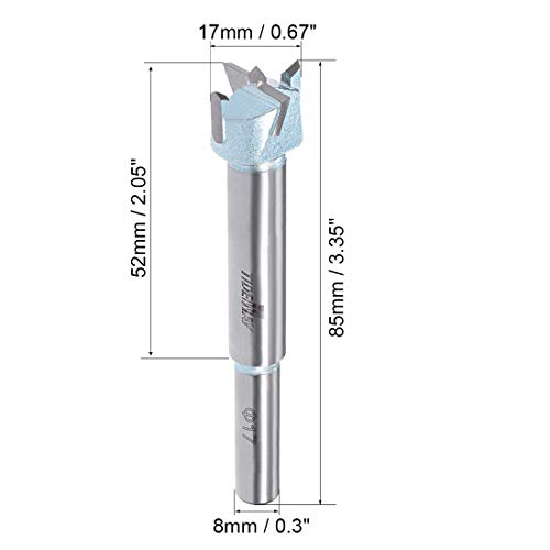 uxcell Forstner Drill Bits 17mm, Tungsten Carbide Wood Hole Saw Auger Opener, Woodworking Hinge Hole Drilling Boring Bit Cutter (Blue, Silver Tone)