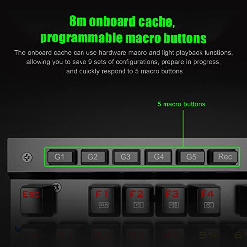 Waterproof Mechanical Keyboard, E Sports RGB Backlight Blue Switch Gaming Keyboard with Detachable Palm Rest, Macro Programming Wired Keyboard for Office