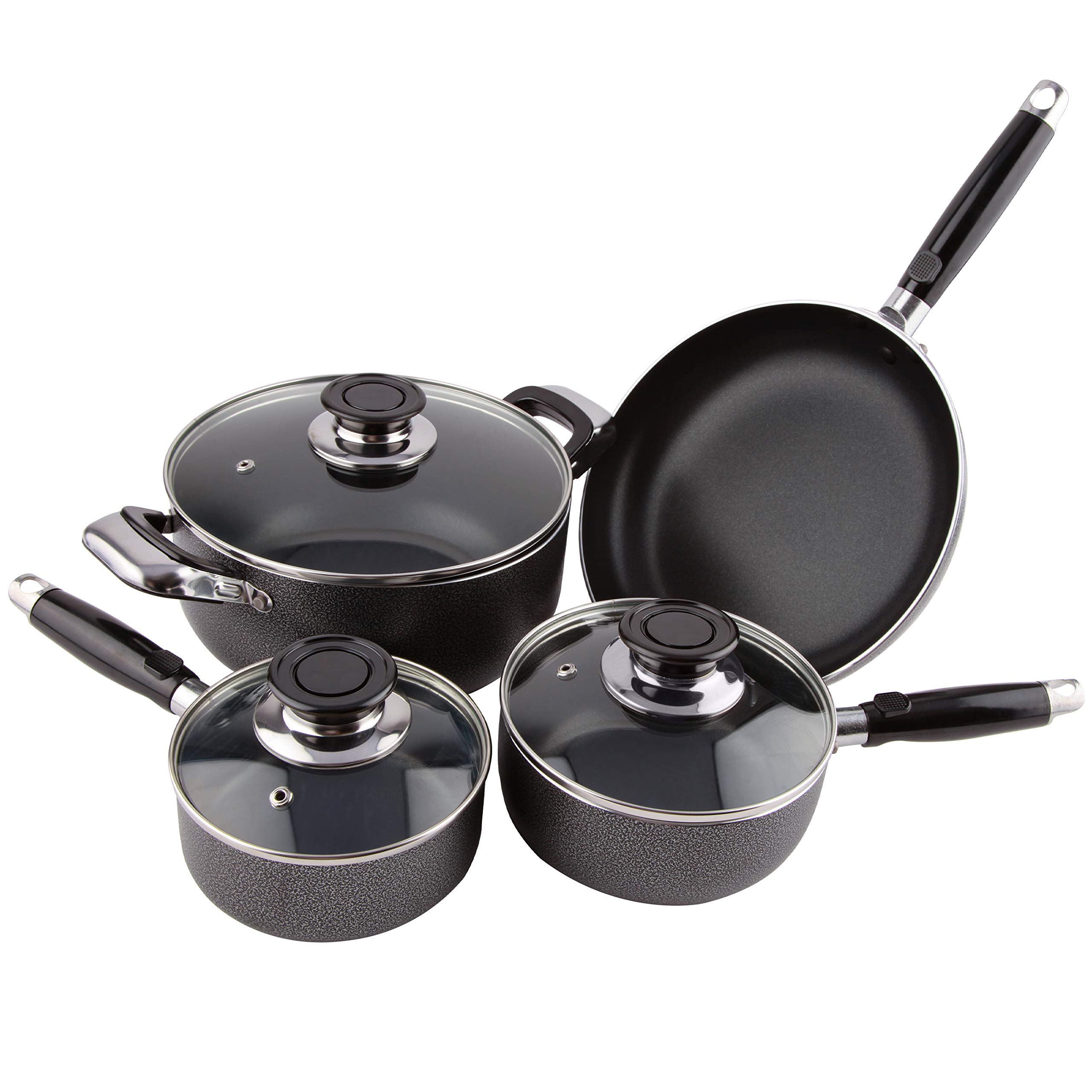 Lake Tian Nonstick Cookware Pots and Pans Set/Cookware Sets/Frying Pan Set/Sauce Pans Set With Glass Lids Dishwasher Safe, Non Stick Cookware Set Black (7 piece SET)