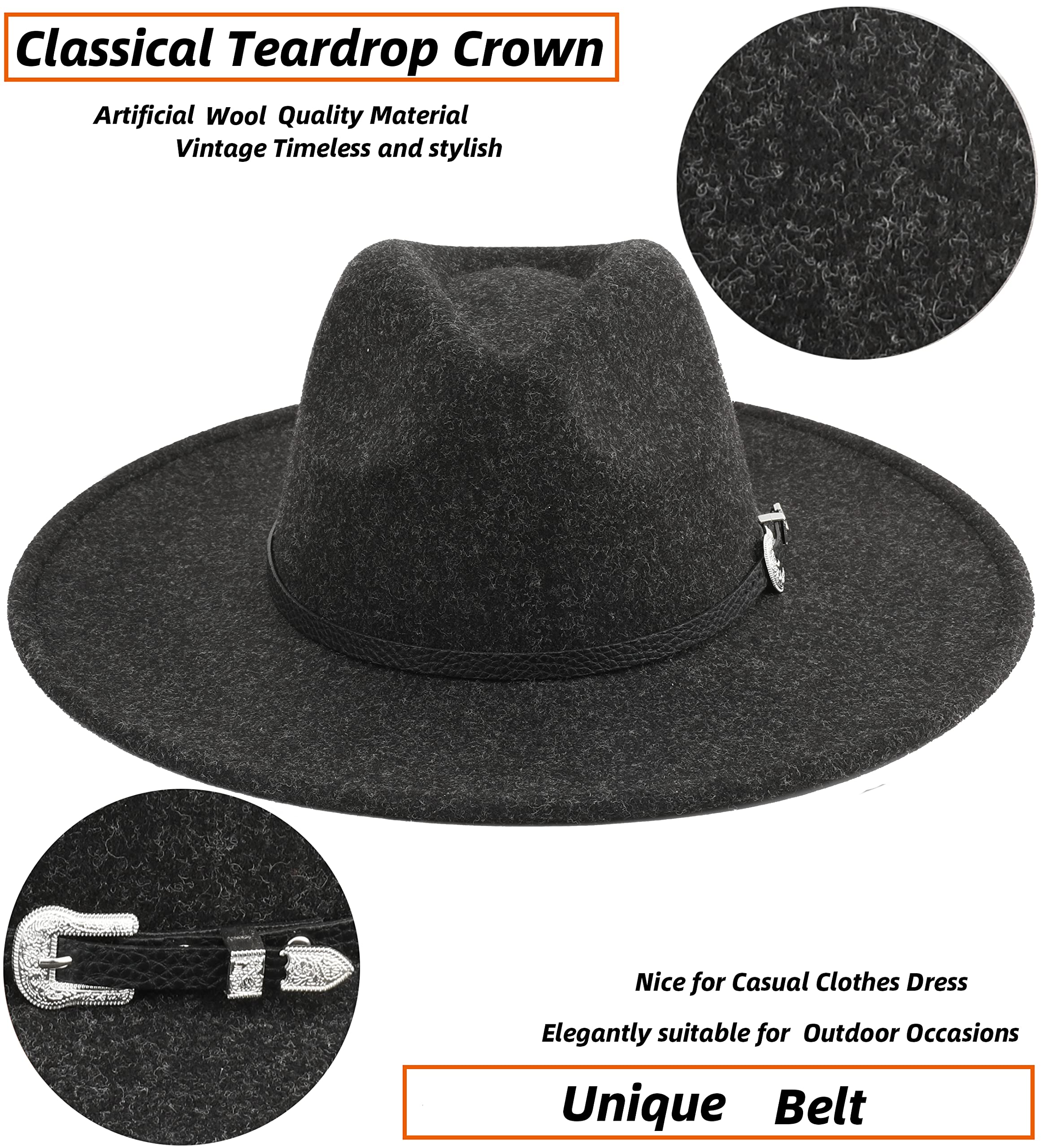 Pro Celia Big Wide Brim Women Fedora Hat Western Felt Large Panama Hat (Rice)