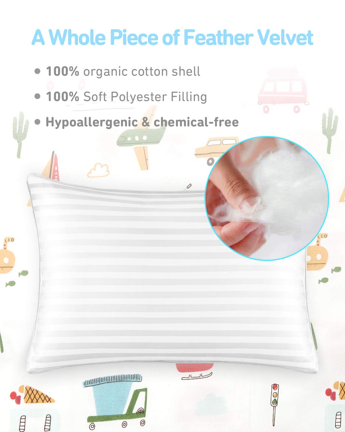 Toddler Pillowcase with Pillow, 13x18 Soft Baby Cotton Pillowcase for Sleeping, Perfect for Travel, Toddlers Cot (Car Ship)