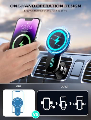 MOKPR for MagSafe Car Mount Charger, 15W Heat Dissipation Wireless Car Charger Fast Charging Magnetic Phone Holder Mount Automobile Car Holder Vent Fits iPhone 15 Pro Max Plus 14 13 12 MagSafe Case