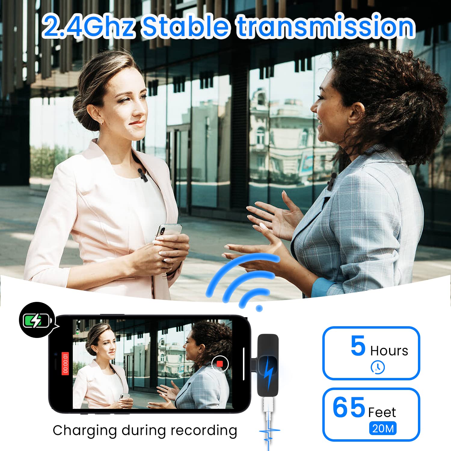 MicroMeta Wireless Lavalier Microphone for iPhone 7 8 X XR XS 11 12 13 Max Pro - 2.4GHz Dual Lapel Mic Recording YouTube Facebook Live Stream Tiktok Vlog Interview, Black