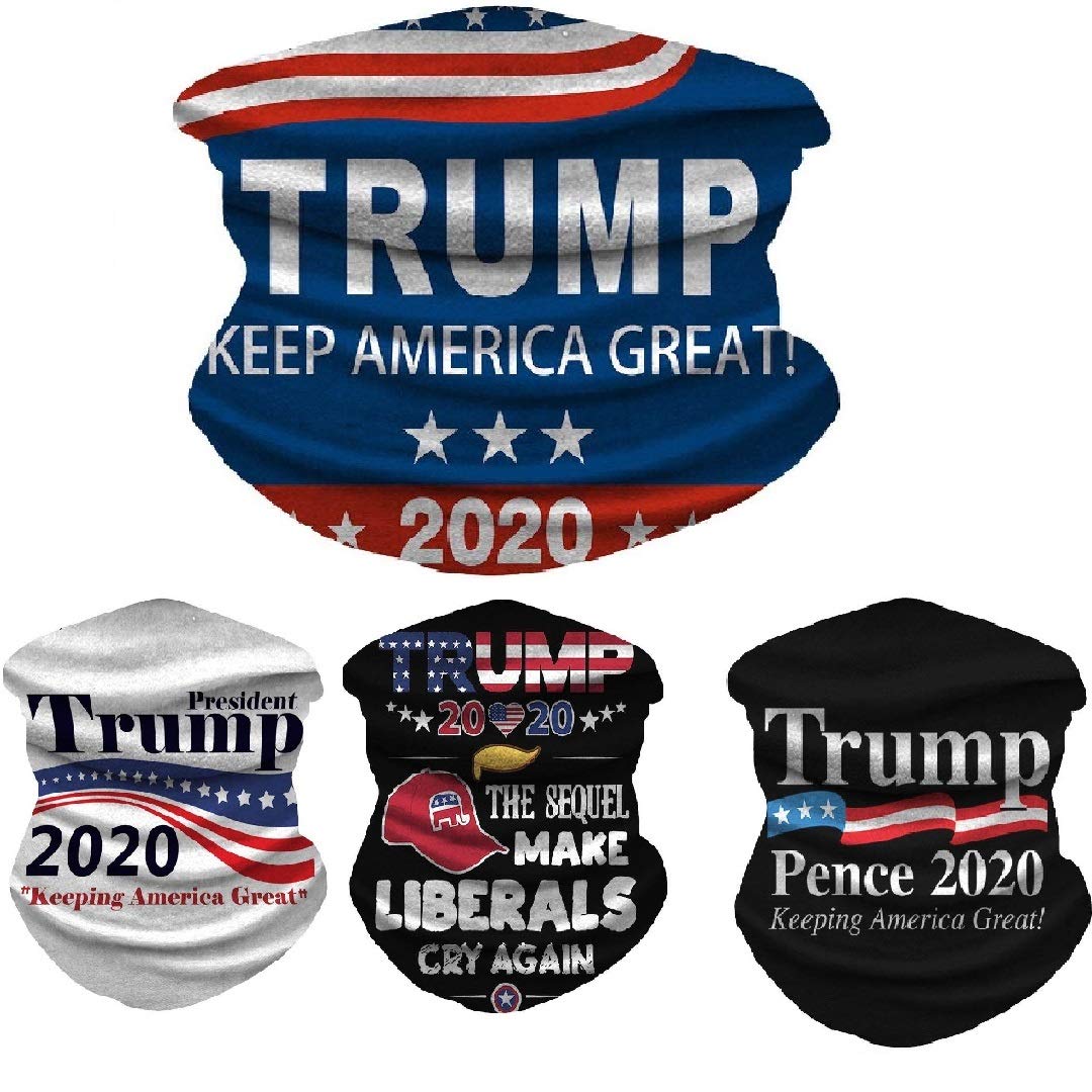 N-A Keep America Great,Trump, Face Bandanas for Dust, Neck Gaiter, Headwrap, Balaclava, Helmet Liner, Scarf 4 Pcs White, Black, Large