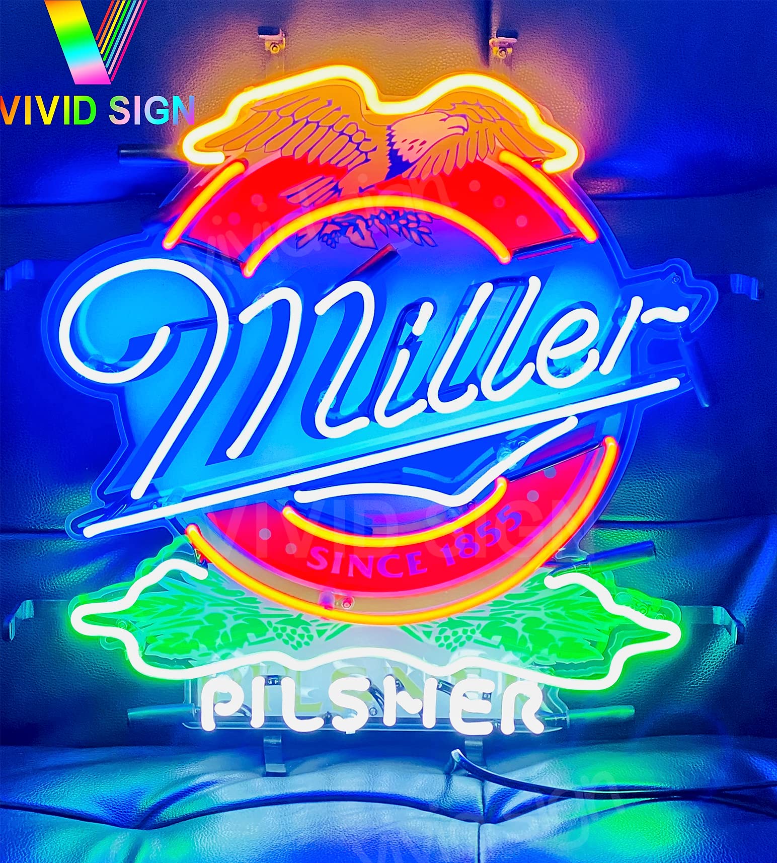 Queen Sense 20"x16" Miller Pilsner Eagle Neon Sign Neon Light with HD Vivid Printing Tech A120MPELVVD
