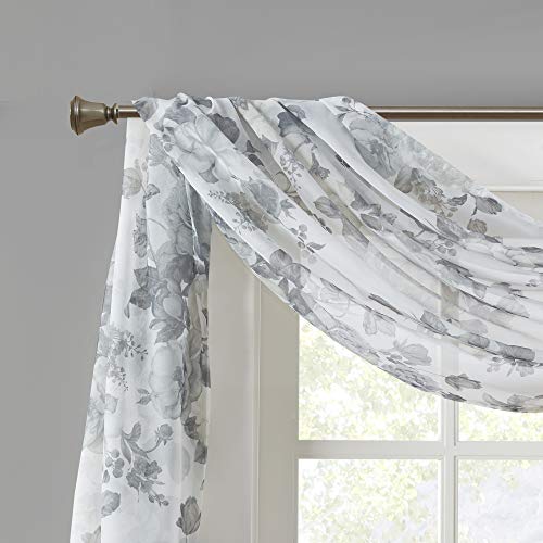 Madison Park Simone Floral Design Sheer Window Curtain Voile Privacy Drape for Bedroom, Livingroom, 42" x 216", Scarf, White