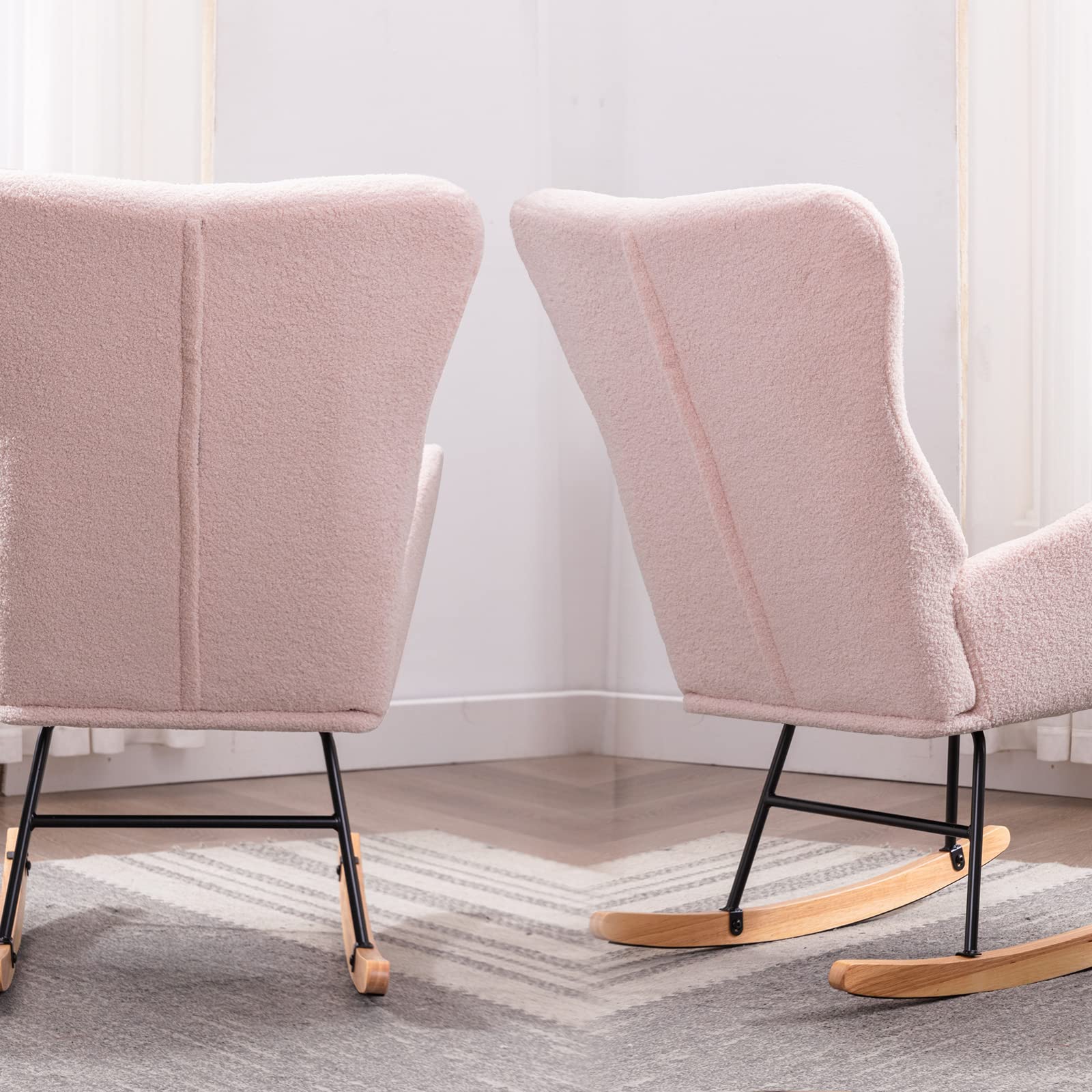 ONPNO Modern Rocking Accent Chair, High Backrest Glider Rocker for Baby Nursery, Uplostered Comfy Armchair for Living Room Bedroom (Pink)