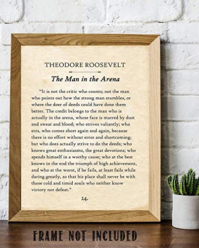 The Man In The Arena by Theodore Roosevelt - 11x14 Unframed Typography Book Page Print - Great Inspirational Gift and Men's Wall Decor for History Buffs