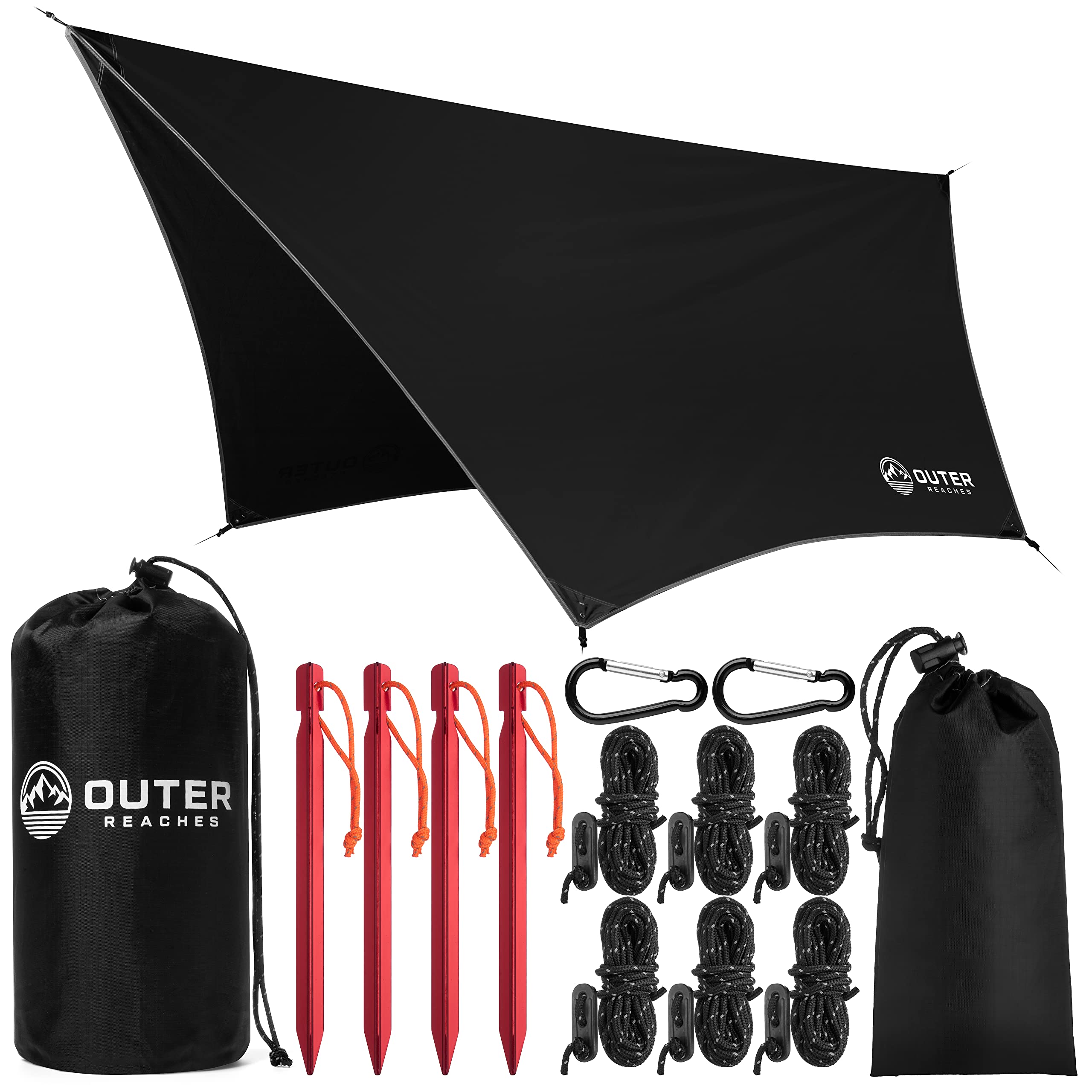 Outer Reaches Camping Tent Tarp - Must Have Hammock Rain Fly for Camping - Heavy Duty Waterproof Hammock Tarp - Improved Quick Setup with Included Stakes and Carry Bag