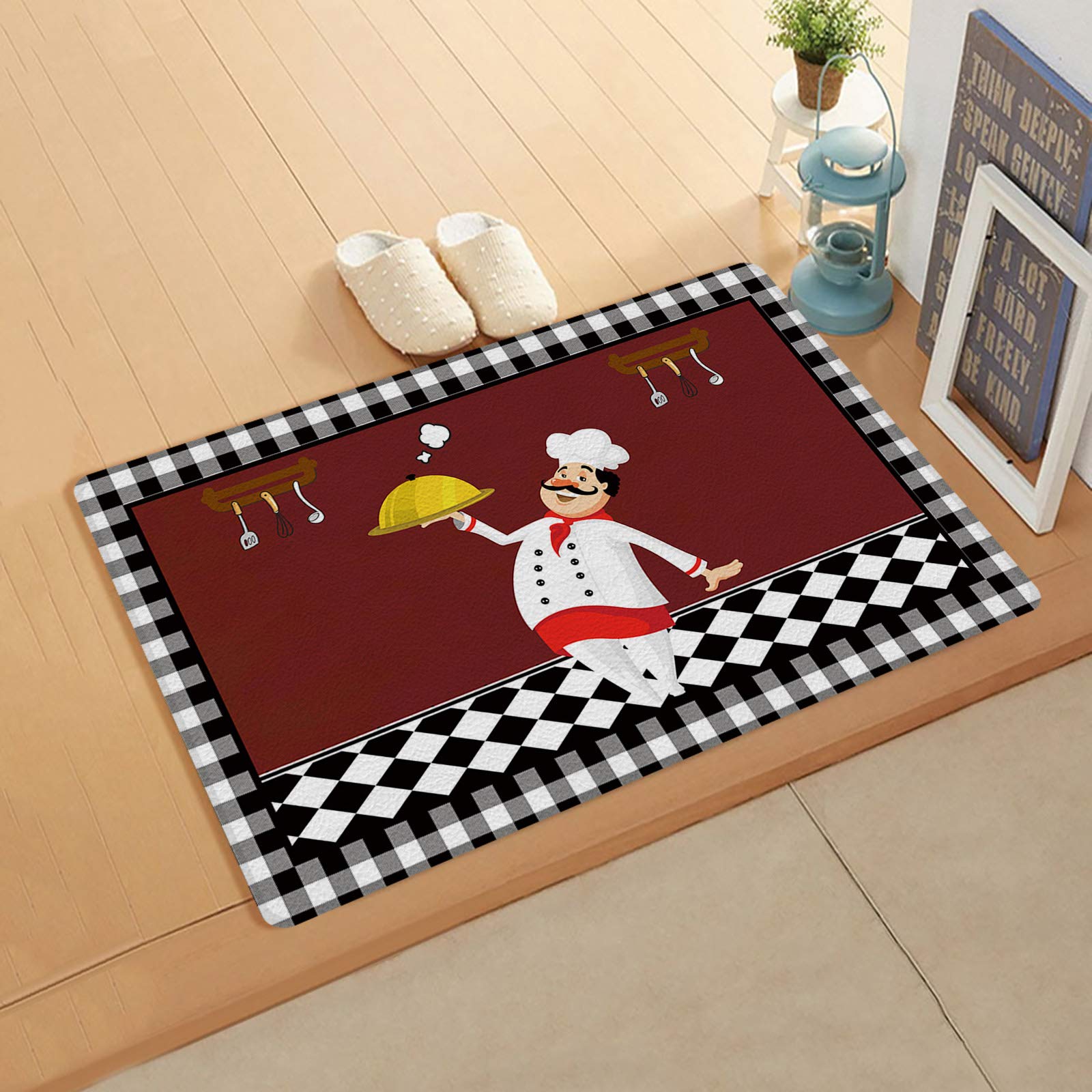 Nice Chef Rectangular Door Mat Indoor Doormat Bath Rugs Non Slip, Washable Cover Floor Rug Absorbent Carpets Floor Mat Home Decor for Kitchen Kitchen Gourmet Knife and Fork (16x24)
