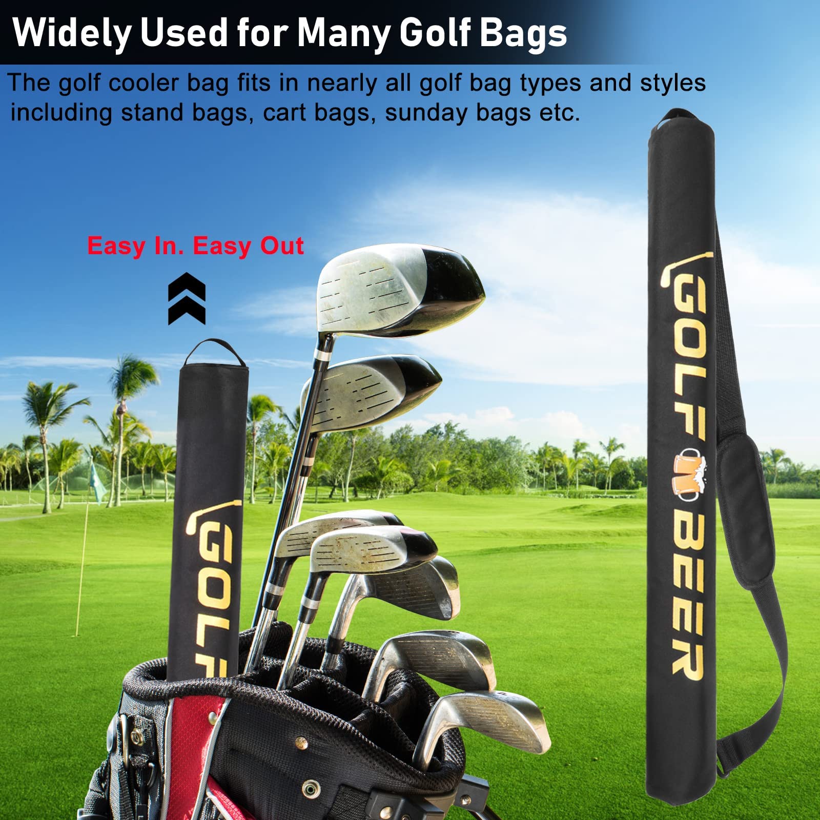 Outfun Beer Sleeve, 7-Can Insulated Golf Bag Cooler with Detachable Shoulder Strap, Cooler Sleeve Keeps Canned Beverages Cold on Golf Courses, Fits in Most Golf Bags Styles & Types