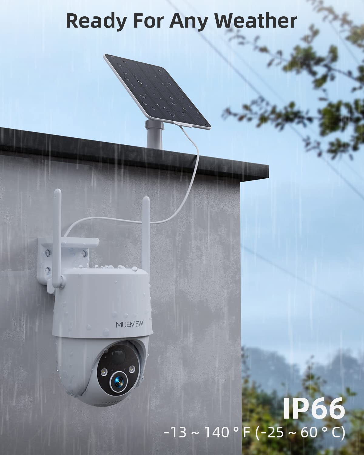 MUBVIEW Solar Security Cameras Wireless Outdoor, 2K 360° PTZ Battery Powered Outdoor Camera, 2.4Ghz WiFi Home Security Camera, Color Night Vision, Motion Detection, 2-Way Audio, SD/Cloud Storage
