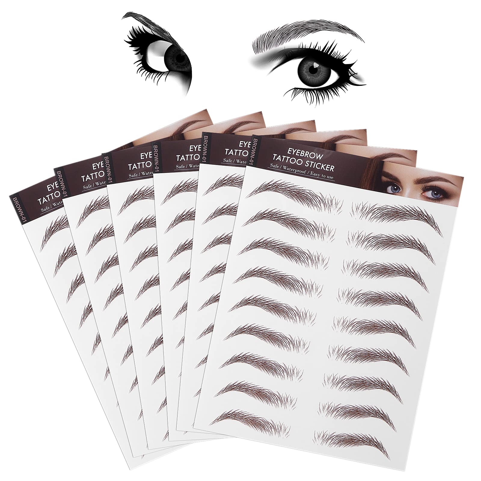 Molain 4D Hair-Like Eyebrow Tattoos Stickers 6 Sheets Waterproof Long-lasting Eyebrow Colors Transfers Sticker Peel Off for Eyebrow Grooming Shaping 1 Style 54 Pairs (Brown)