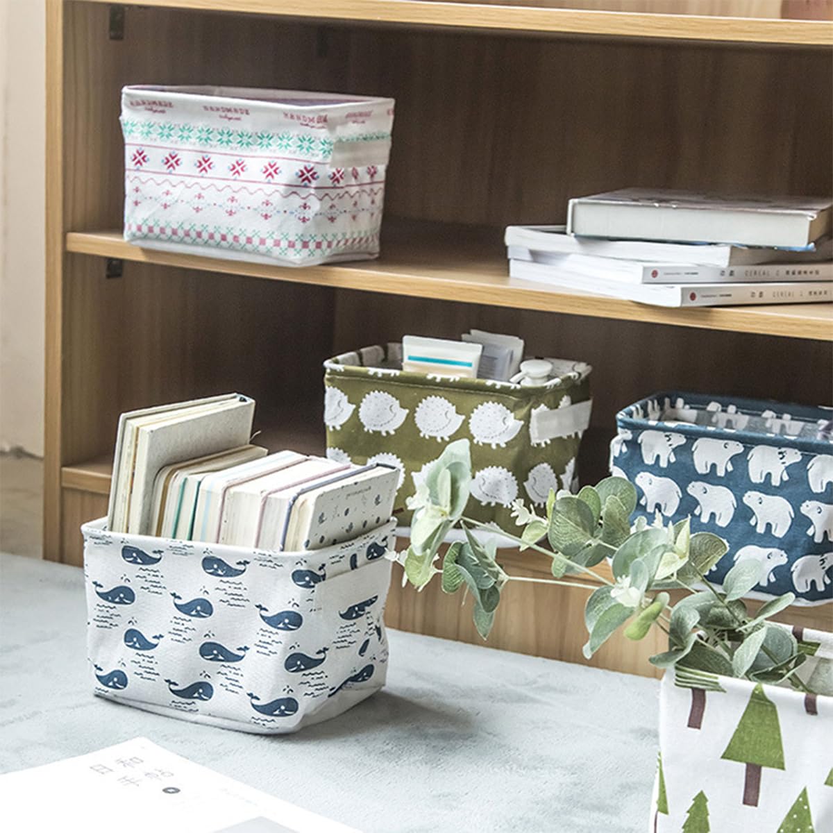 Misgirlot 6Pcs Cute Canvas Storage Basket with Handles Cartoon Storage Box Small Foldable Storage Baskets for Organizing Home Office Baby Pets Sundries(Random style)
