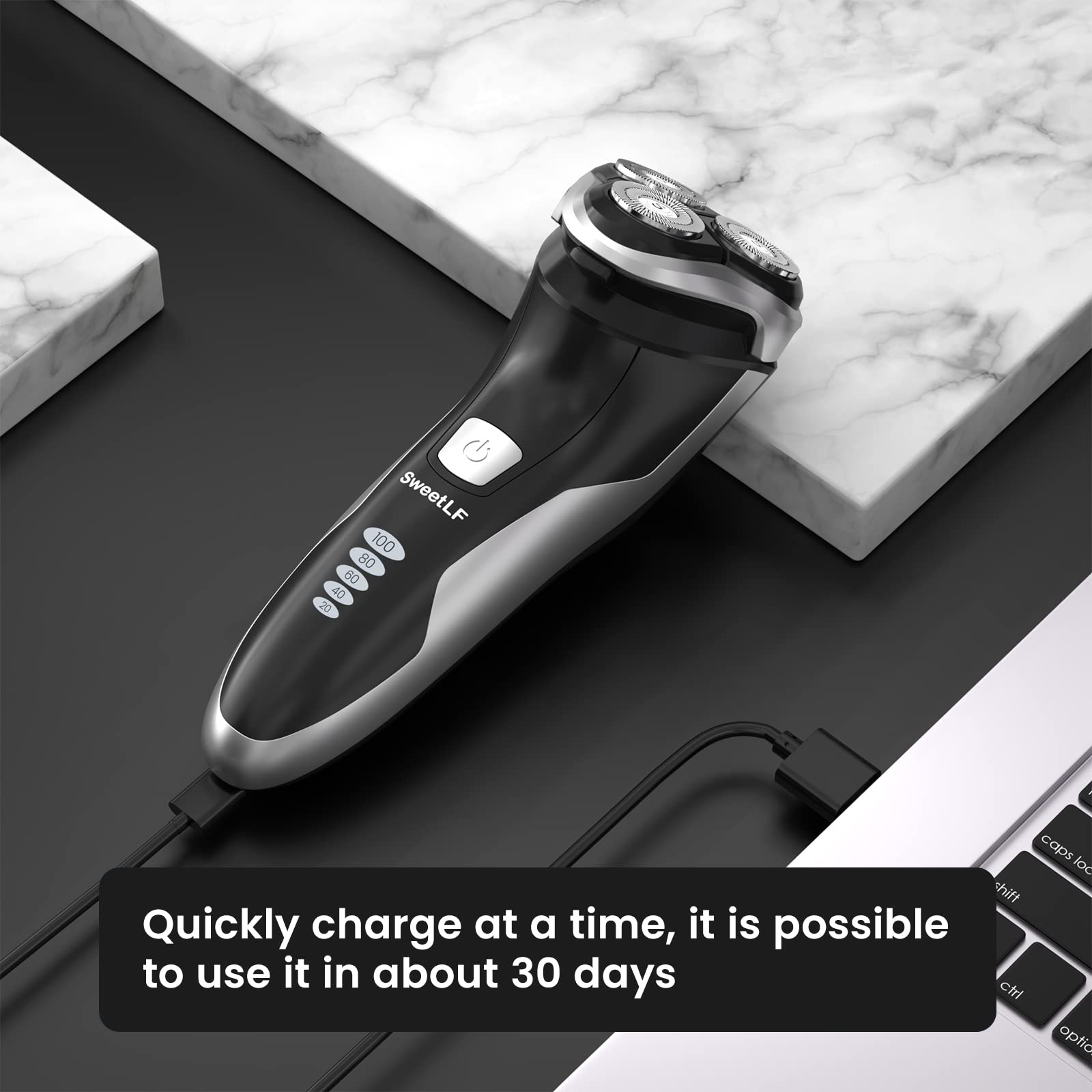 SweetLF Electric Razor for Men IPX7 Waterproof Wet & Dry Use Rechargeable Battery Rotary Shavers(Quiet, Charge Time: 1 Hour, Use Time 120 min),2 Years Warranty, Black