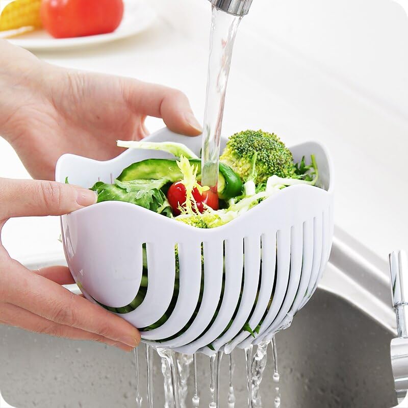 Quick Salad Maker Chopper Salad Cutter Bowl Swiftly Dice Fruits & Vegetables, BPA-Free Healthy Meals and Salads in Minutes Multi-functional (White)