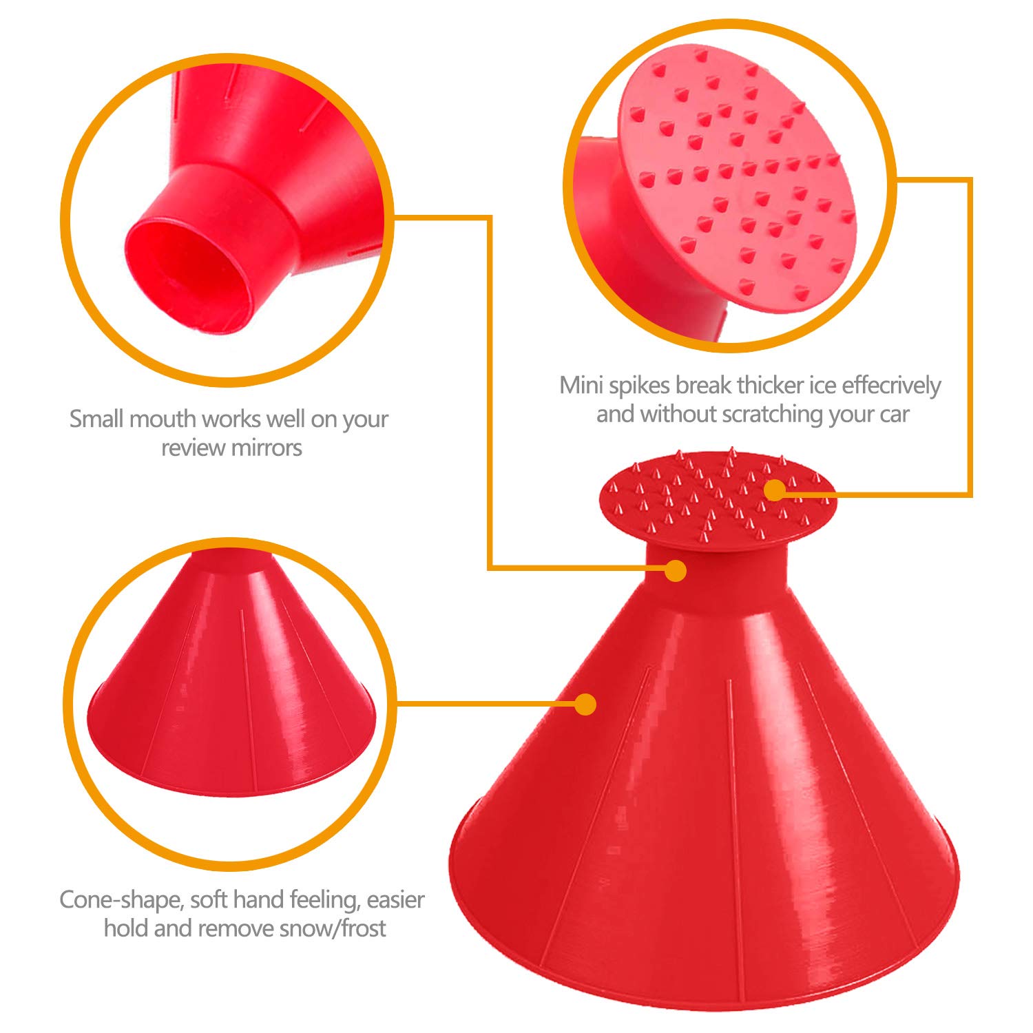 MAKHISTORY Magical Car Ice Scraper - 4Pack, Round Ice Scrapers for Car Windshield - Cone-Shaped Snow Remover Funnel with 4 Ice Breakers