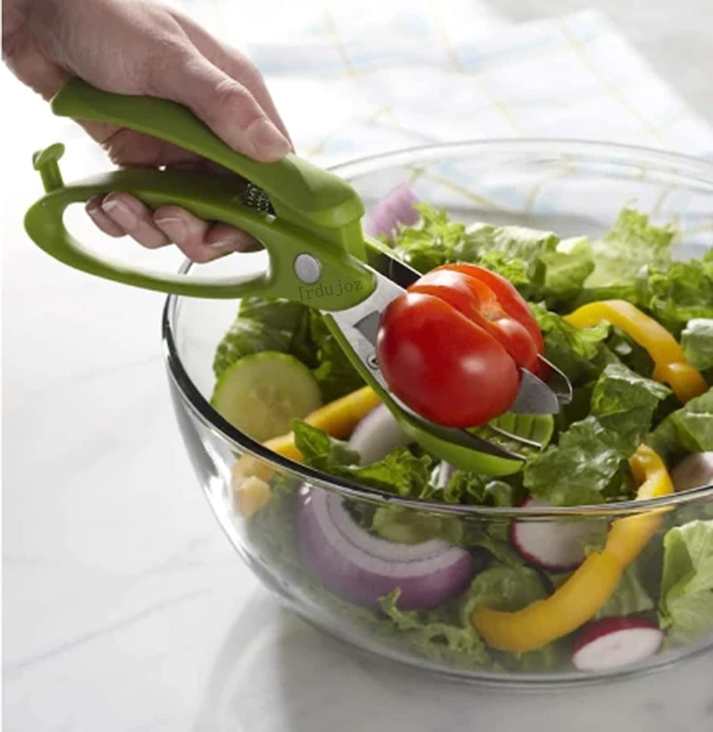 Salad Scissors for Chopped Salad, Lettuce Tong Scissors for Salad Bowl and Cutter, Multifunction Double Blade Salad Chopper Tool (Green)