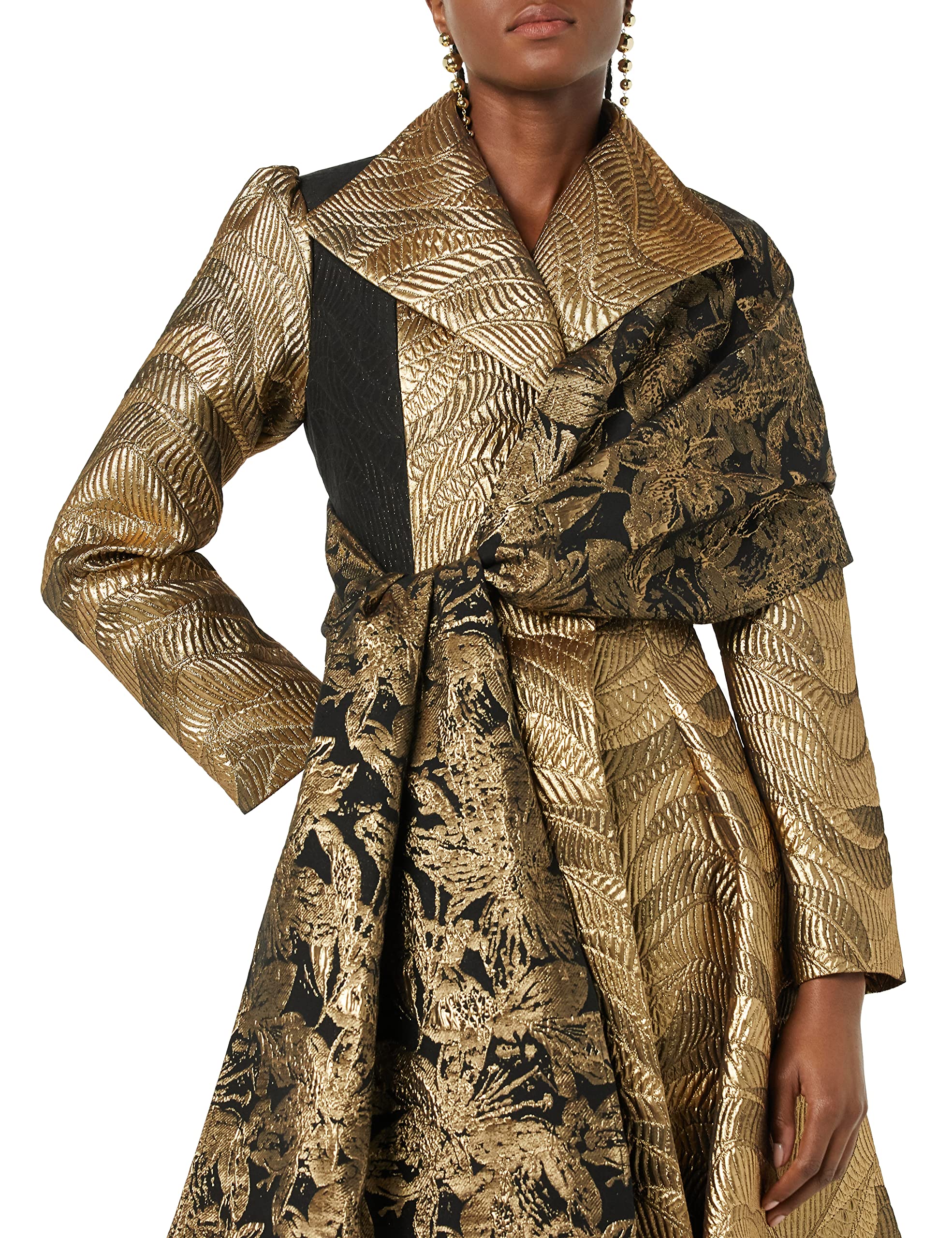 Making the Cut Women's standard Metallic Jaquard Coat & Scarf, Gold, L