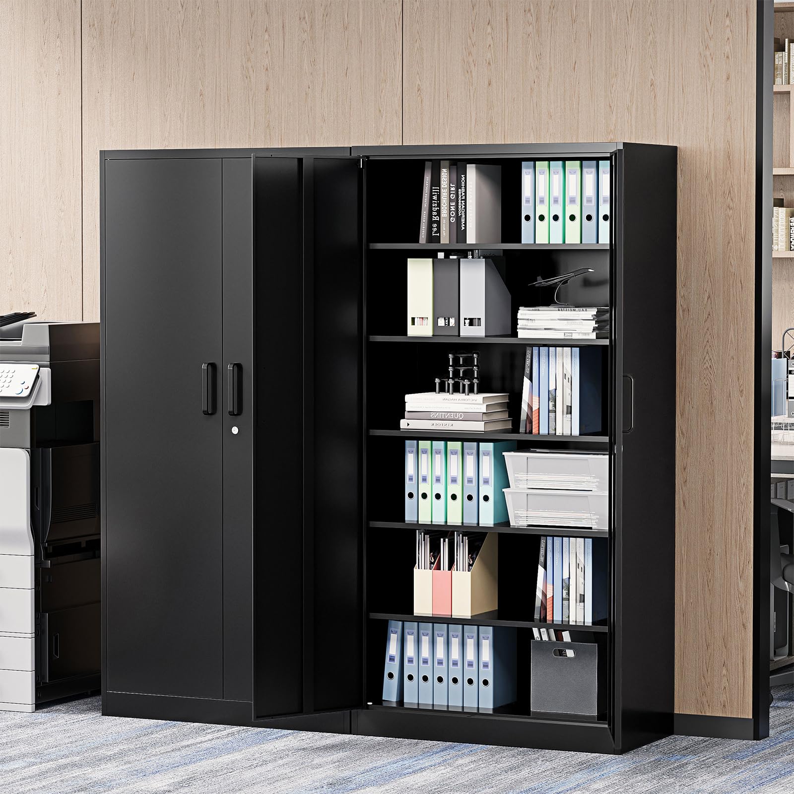 ZAOUS Metal Storage Cabinet with Lock,71'' Garage Storage Cabinet with 5 Adjustable Shelves, Tall Tool Cabinets for Garage, Home, Office, Gym, School,Black
