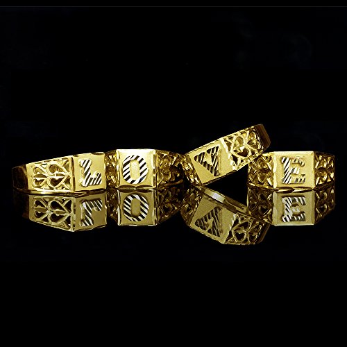LoveBling 10K Yellow Gold Diamond Cut Ladies Alphabet Initial Ring, Block Lettering (J, 7)