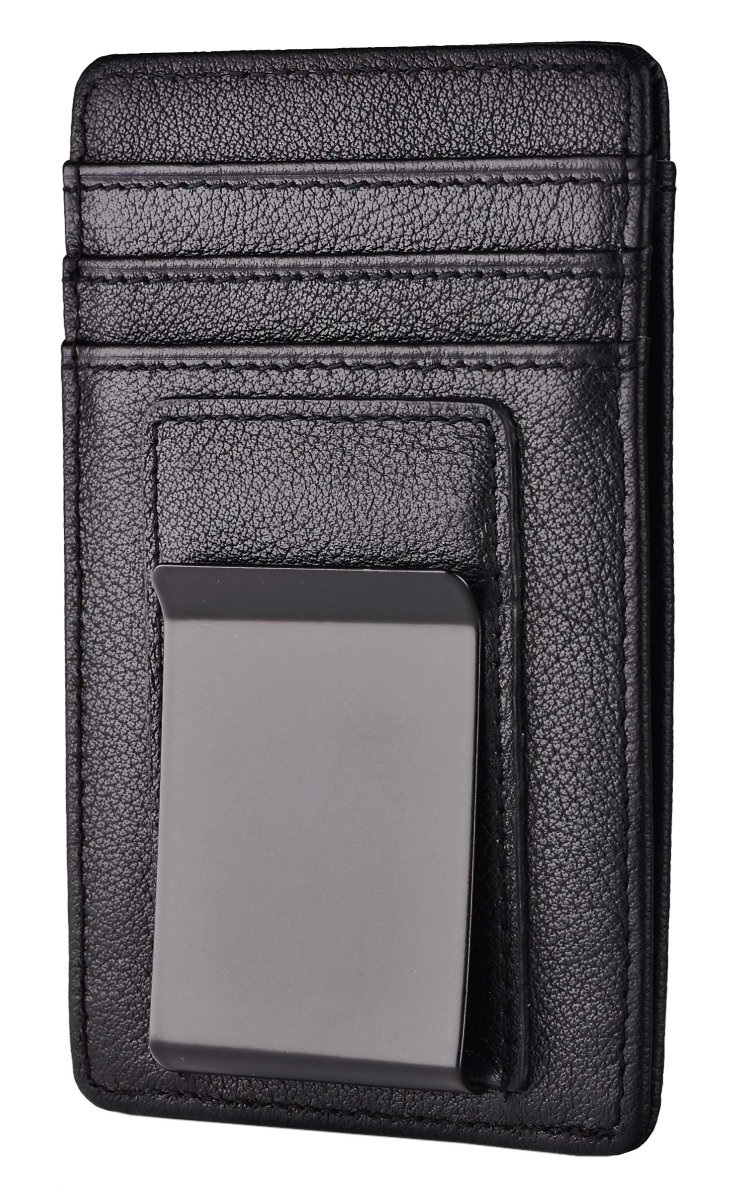 kinzd Money Clip Carbon Fiber RFID Blocking Front Pocket Leather ID Credit Card Holder Wallet for Men Black