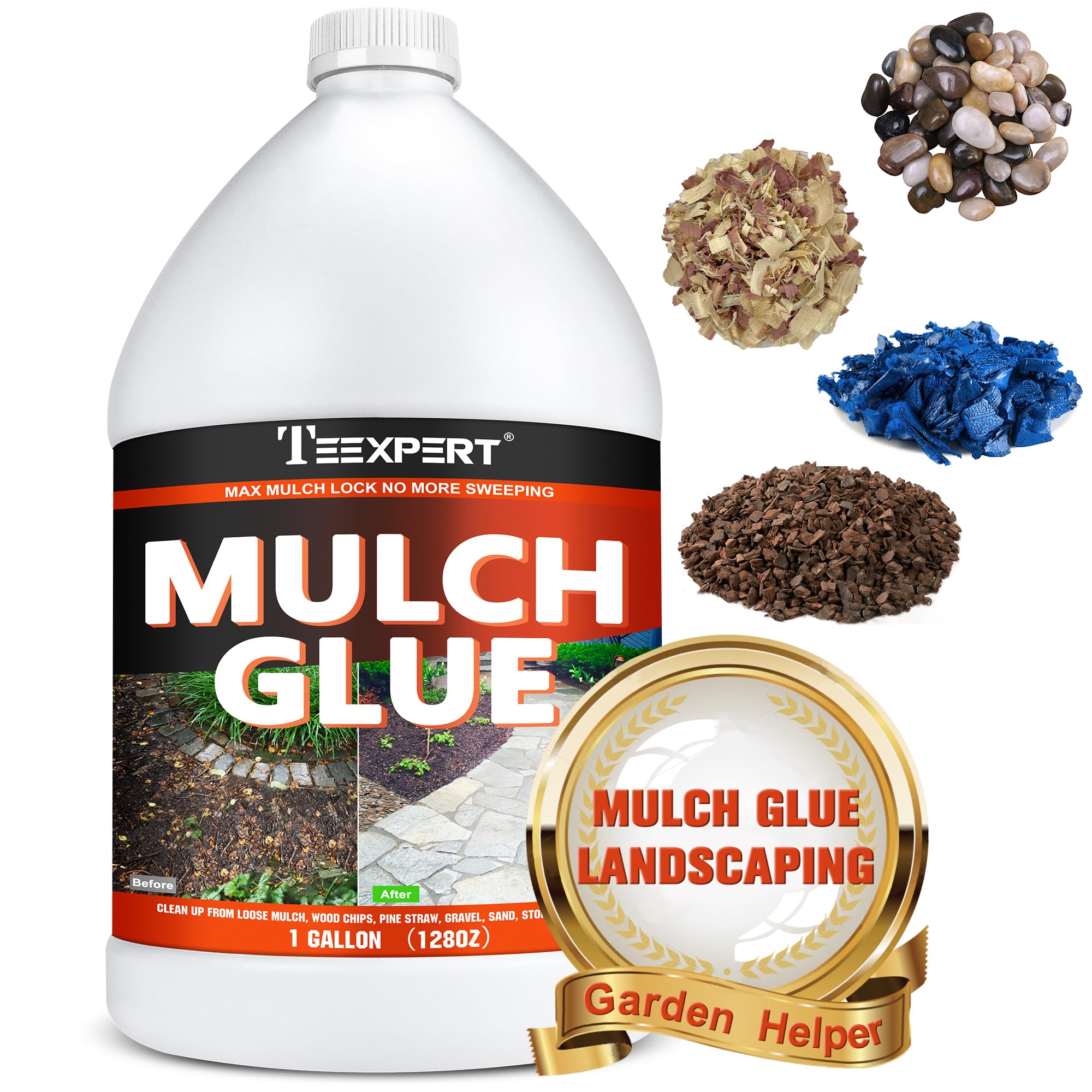 Teexpert Mulch Glue-1 Gallon Mulch Glue for Landscaping, Ready to Use Mulch Glue Stabilizer Strong Landscape Adhesive Lock for Garden, Safe Pea Gravel Binder for Stones, Rubber Mulch & Bark