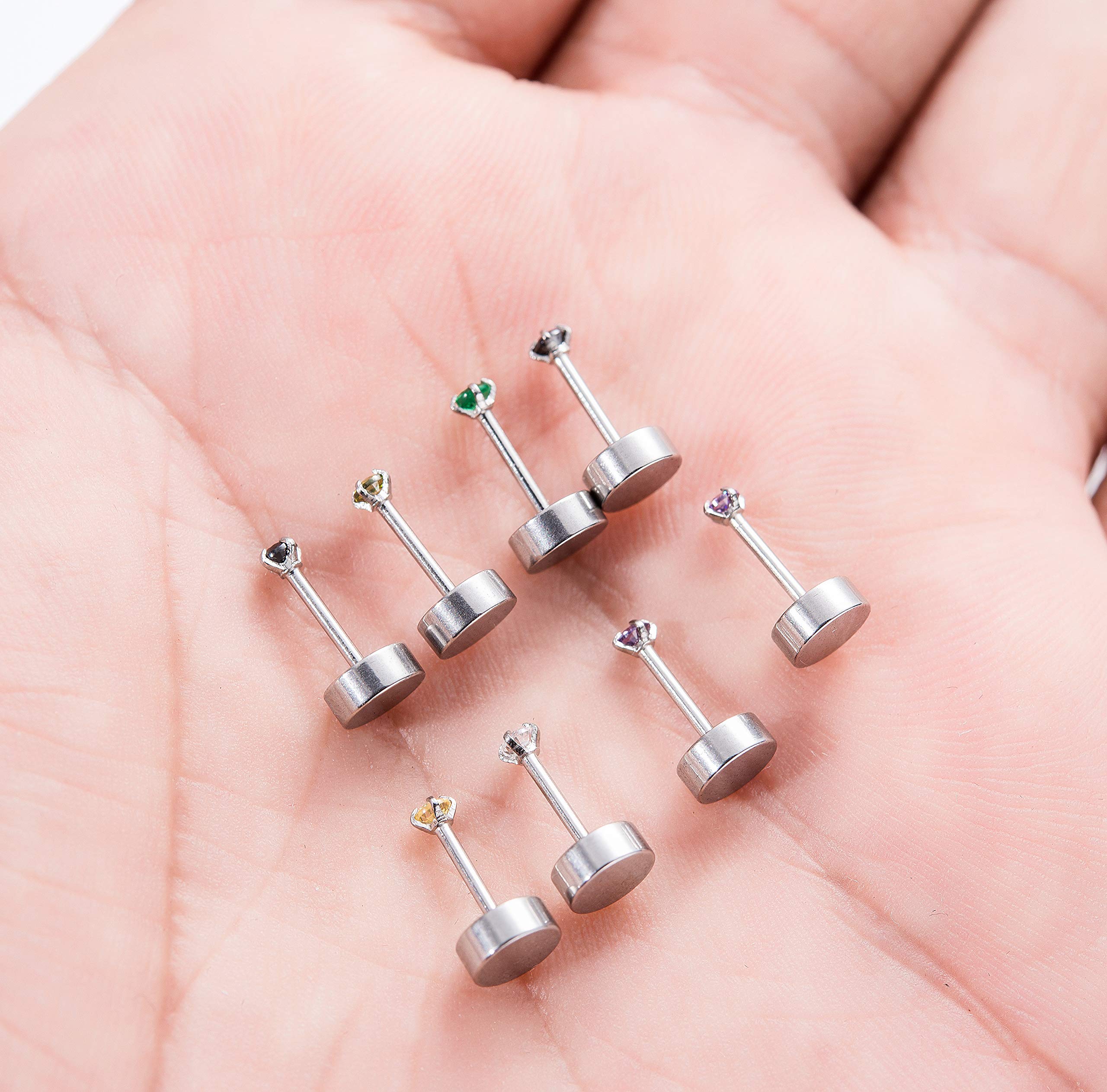 Masedy 15 Pairs 20G 316L Stainless Steel CZ Stud Earrings for Women Men Cartilage Screwback Earring Set 2mm