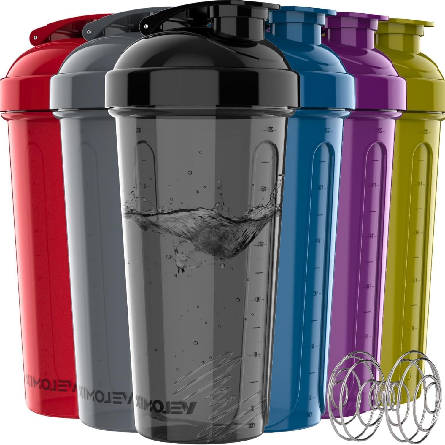 VELOMIX -6 PACK- 28 OZ Protein Shaker Bottles for Protein Mixes, Shaker Cups for Protein Shakes, Shaker Bottle Pack, Shakers for Protein Shakes, Shaker Cup, Protein Shake Bottles(28 OZ - 6PACK)