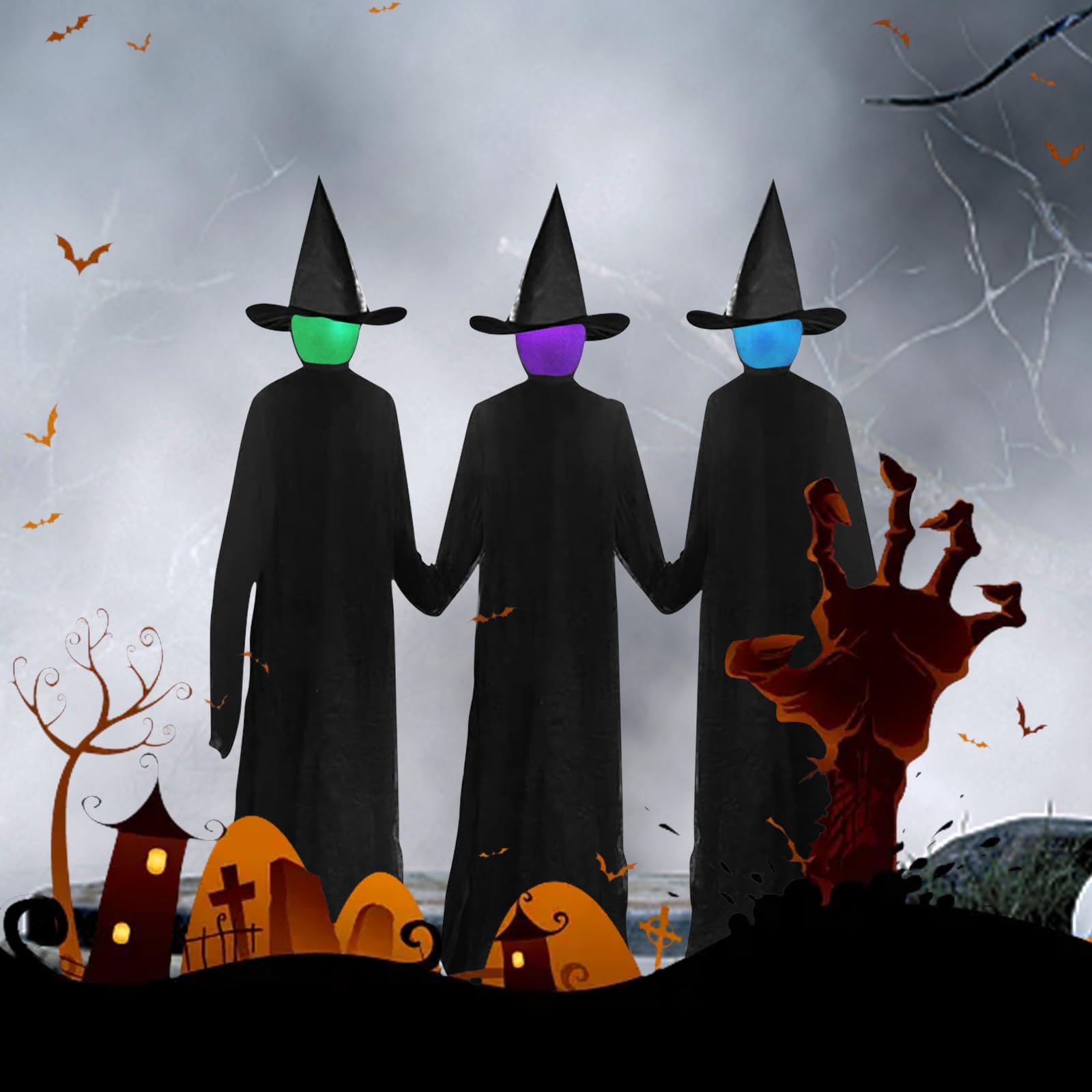 LMAZG 5 Ft Light up Witch Stakes Halloween Yard Decorations, Large Lighted Witch Sound Activated Halloween Props for Scary Halloween Yard, Patio, Haunted House Decorations Outside