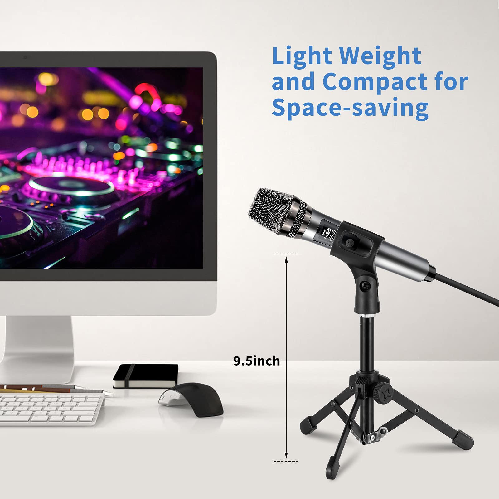 Microphone Stand Desk, BILIONE Portable Foldable Tripod with Mic Clip Holder Adjustable Desktop Microphone Stand for Dynamic Microphone Like Shure SM58 PGA48 Samson Q2U Blue Yeti Snowball etc.