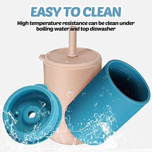 Yinder 12 Pcs Mini Silicone Kids Cups Sippy Toddler Cups with Straws and Lids Spill Proof Unbreakable Baby Silicone Cup for Baby Training Drinking, 6 Colors, 5.4 x 2.6 Inches
