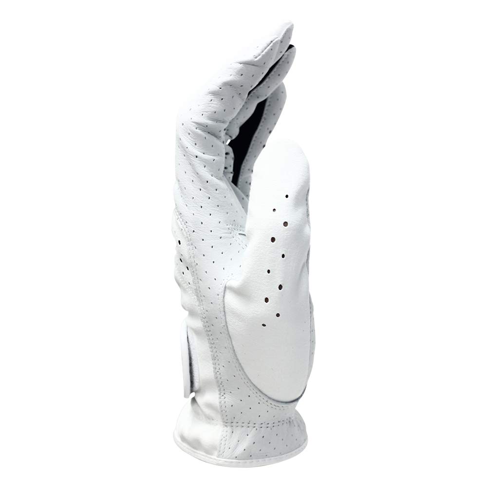 Majek Golf Mens Pro Tour White Cabretta Leather Golf Gloves Comfort Fit Breathable Ventilation for Maximum Feel - 9 Pack (Large, left)
