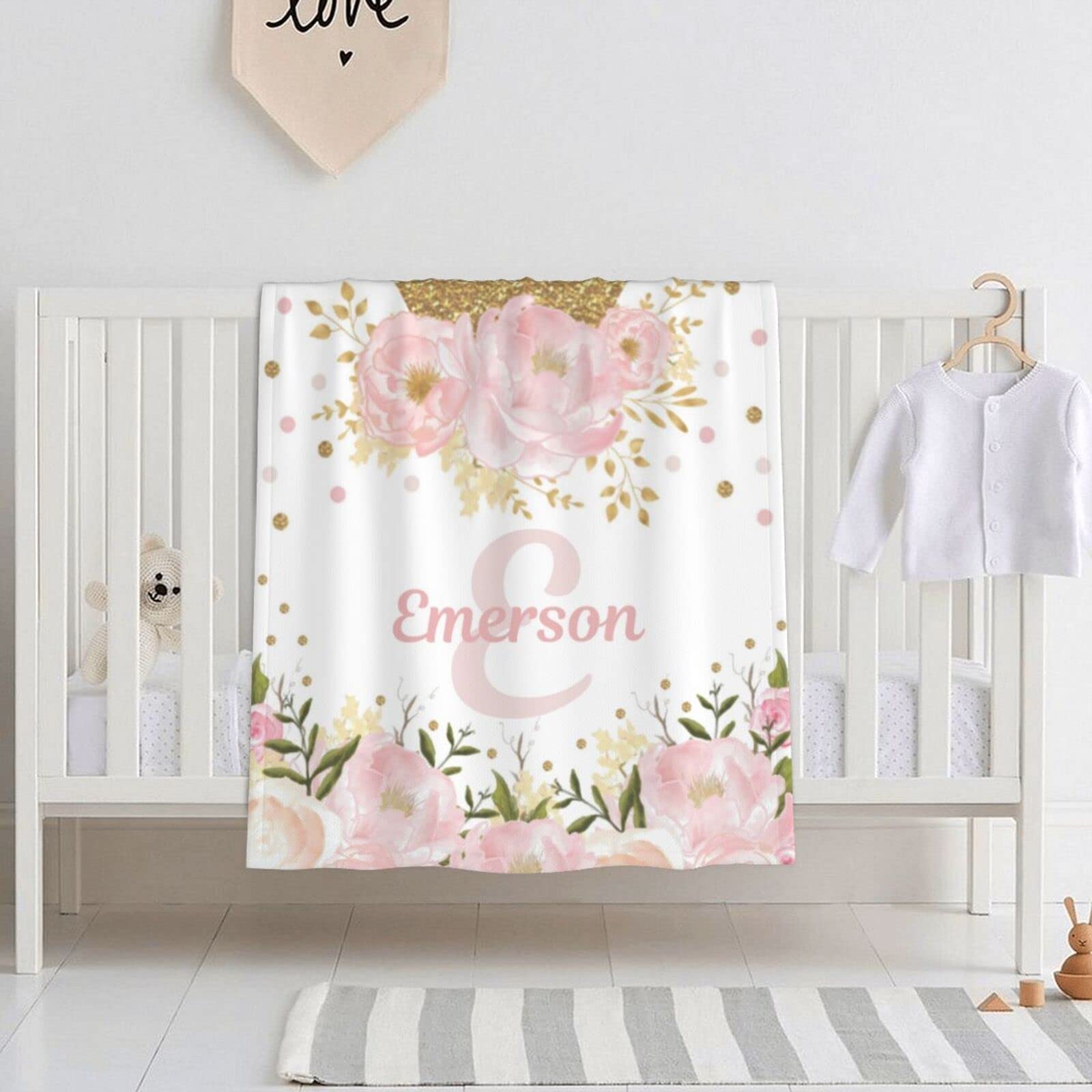 Sweewind Personalized Baby Blankets for Boys and Girl Custom Baby Blanket for Girls Boys Personalized Baby Blanket with Name Crown Floral Baby Blankets Personalized Blankets for Kids Customized