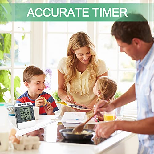 Photect 2 Pieces Digital Dual Kitchen Timer 3 Channels Count UP/Down Timer Cooking Timer with Magnetic Back Loud Alarm Large Display Countdown Timer for Cooking Classroom Kids Teacher Study