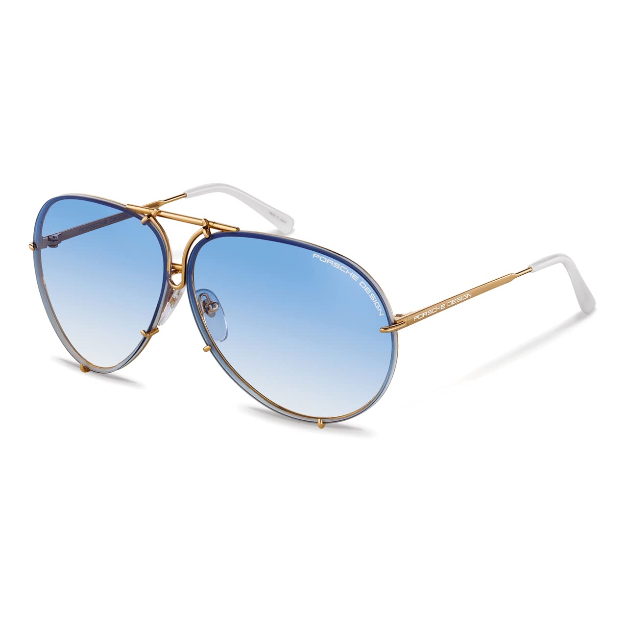 Porsche Design P8478 Iconic Sunglasses (66mm, W - Yellow Gold, White / Lens - Blue Gradient / Extra Lens - Brown)