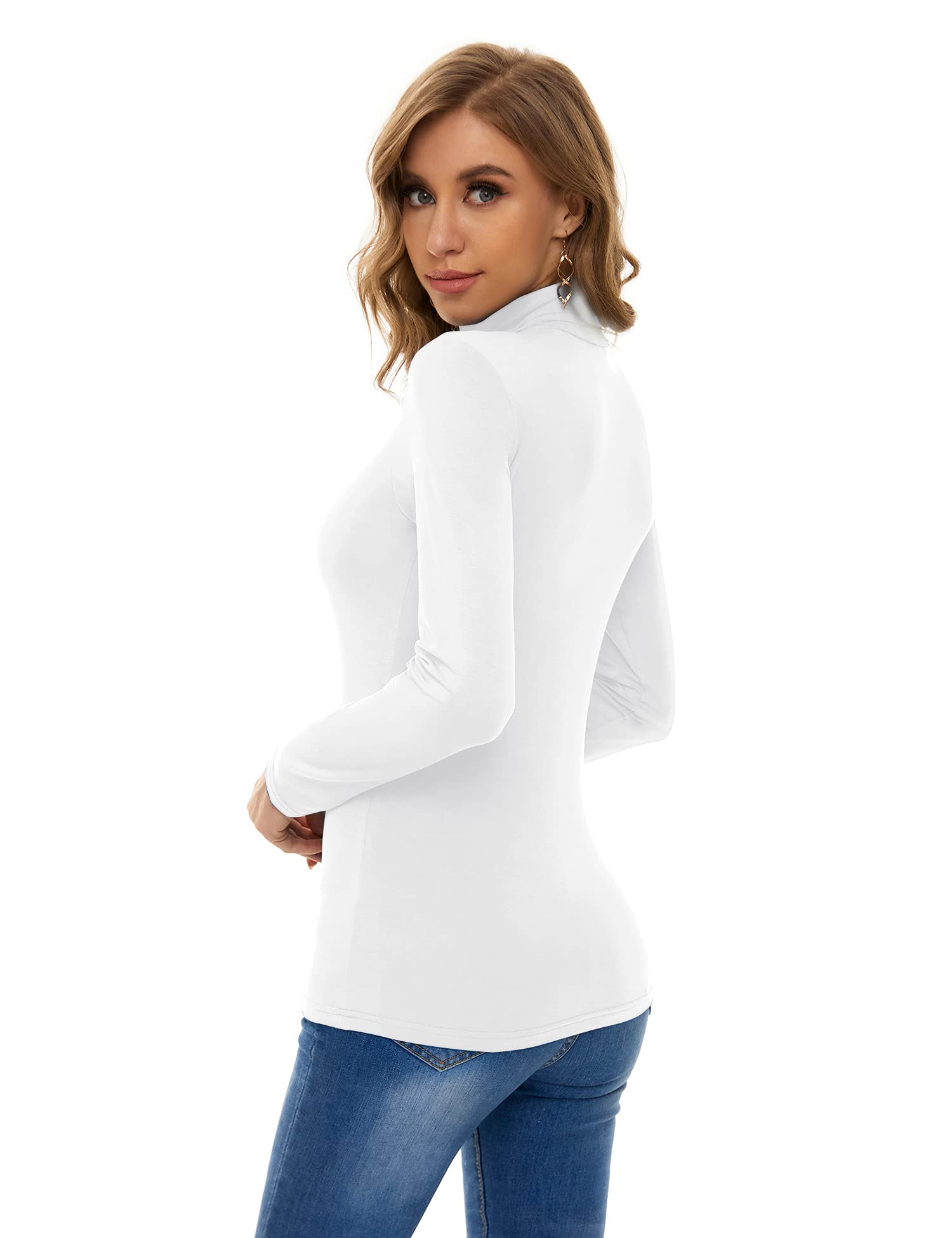 Plus Size White Turtleneck Women Shirts Long Sleeve Athletic Soft Casual Basic Tops for Women X-Large
