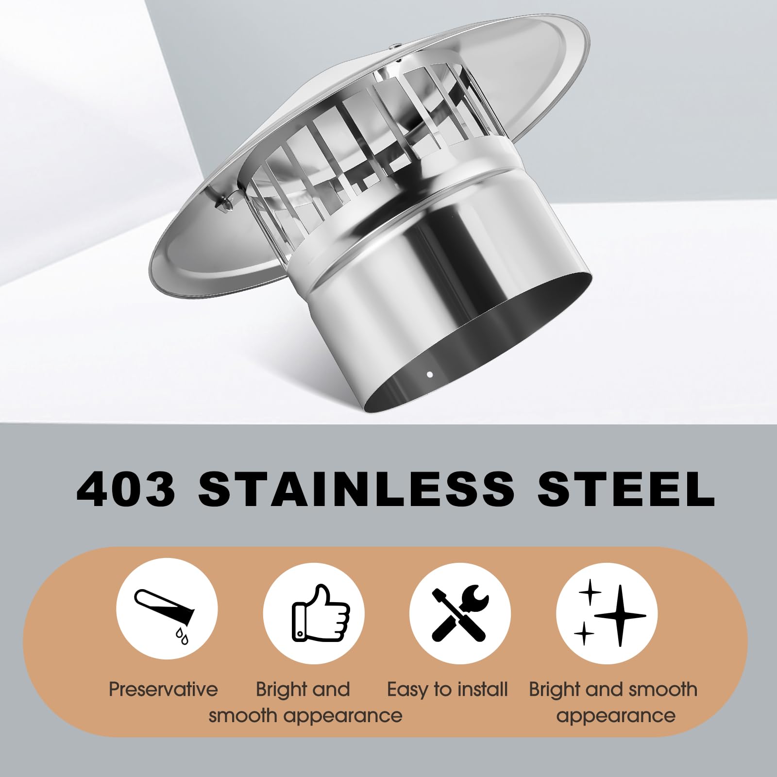 Tandefio 6 Inch Cone Top Chimney Cap Stainless Steel Cone Cap with Screen Chimney Cover Outside Roof Silver Fireplace Screen Cover Exterior Stove Pipe Topper for Vent Flue Family Kitchen Cooking