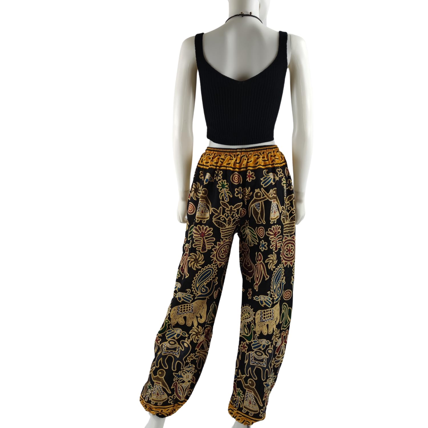 Kraft4Life | Women Smocked Waist Baggy Bohemian Boho Hippie Yoga Harem Pants 2Pockets