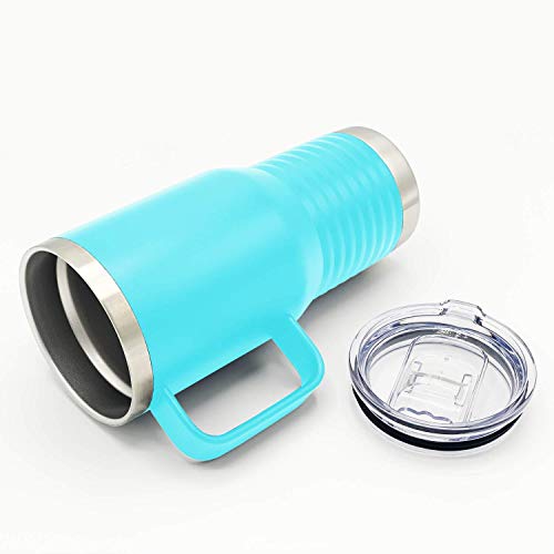 Personalized Travel Mug with Handle and Name Lite Blue Matte Finish Custom Laser Engraved 20 oz Stainless Steel Vacuum Insulated Coffee Cup with Lid