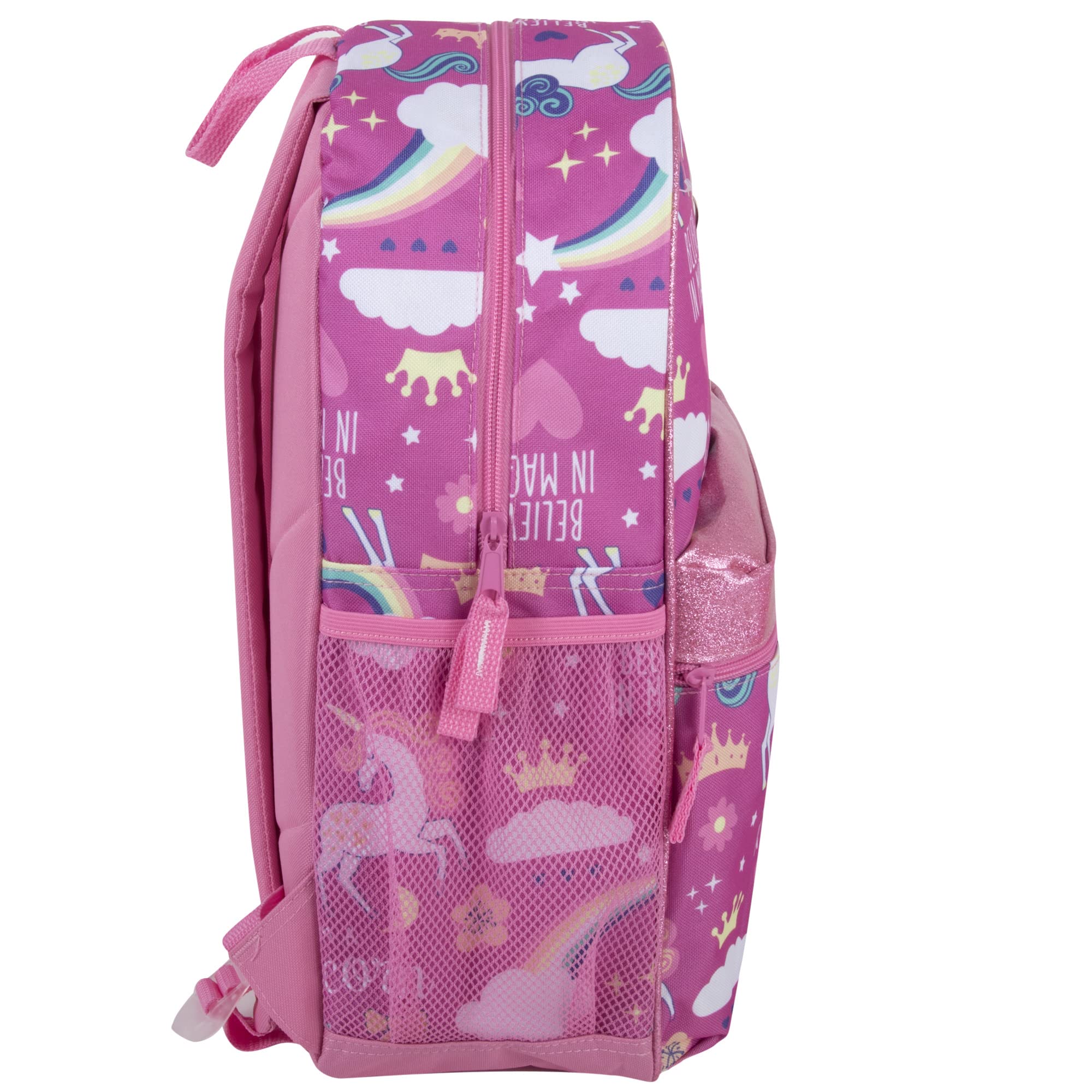 Trail maker Girls 6 in 1 Backpack and Lunch Box Set for School with Pencil Case, Water Bottle, Fidget Keychain Attached for Kids (Magic & Unicorns)
