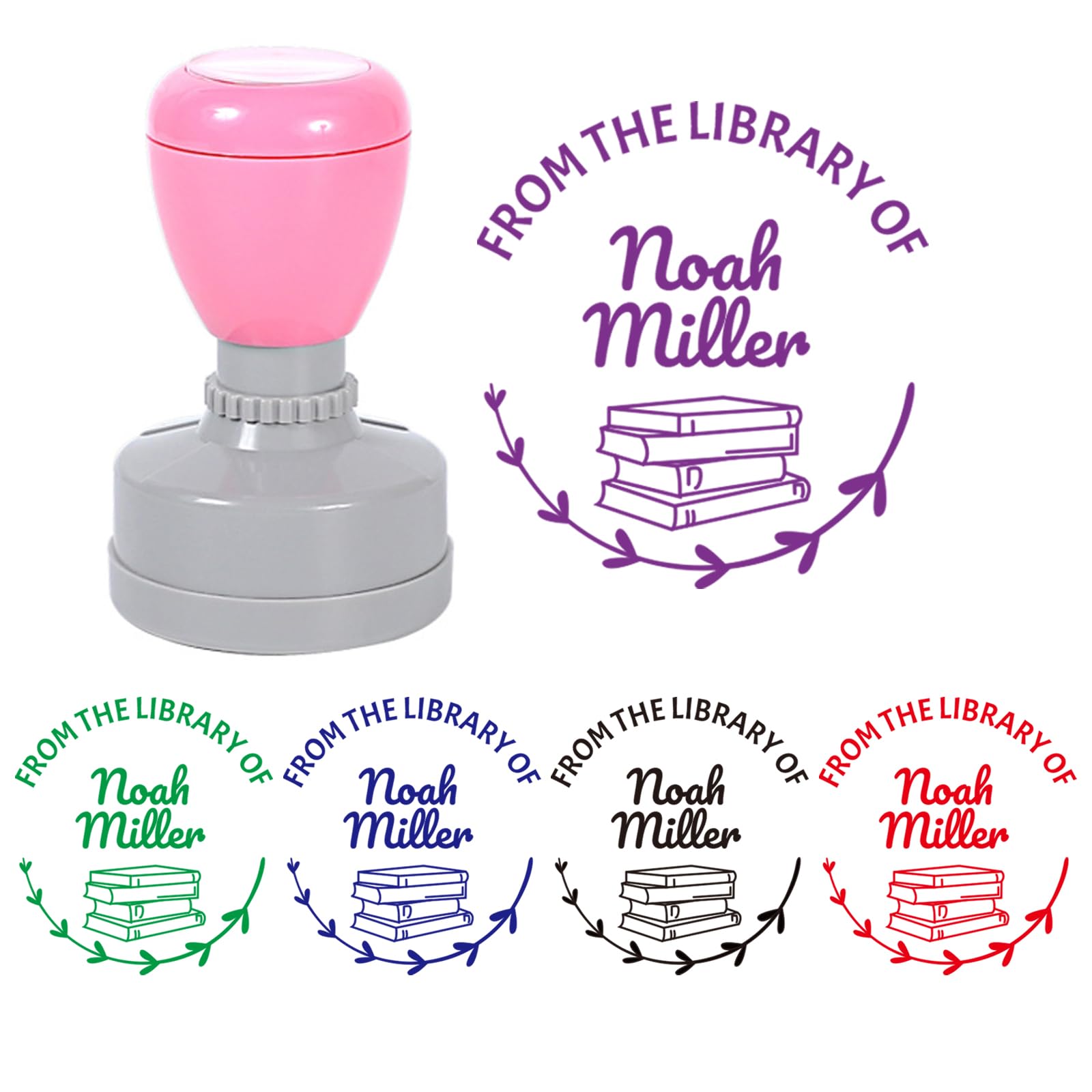 Library Book Stamp,Personalized Round Book Stamps,Up to 9 Stamp Shell Colors, 5 Ink Colors (Custom Library Stamp)
