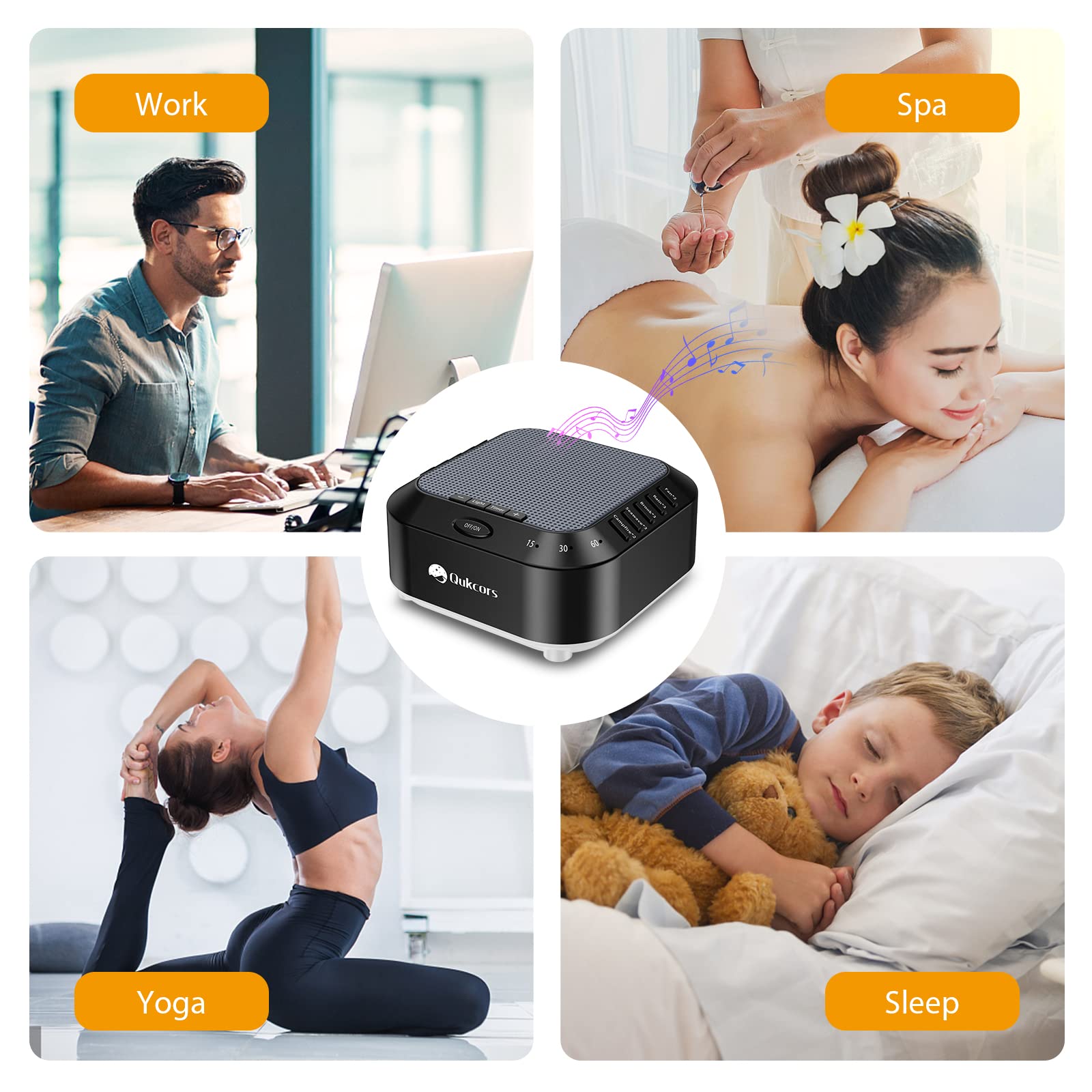 Qukcors White Noise Machine, Sleep Sound Machine with 28 Soothing Sounds, Sound Machine with Auto-Off Timer, Memory Function & Night Light for Sleeping, Sound Therapy for Baby, Kids and Adults