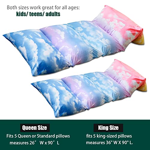 Mengersi Pillow Bed Floor Lounger Cover for Kids, Floor Pillow Case Bed Cover, Rainbow Kids Cot for Nap, TV Time, Reading,Requires 5 Pillows (Pillows Not Included),Queen, Pink and SkyBlue