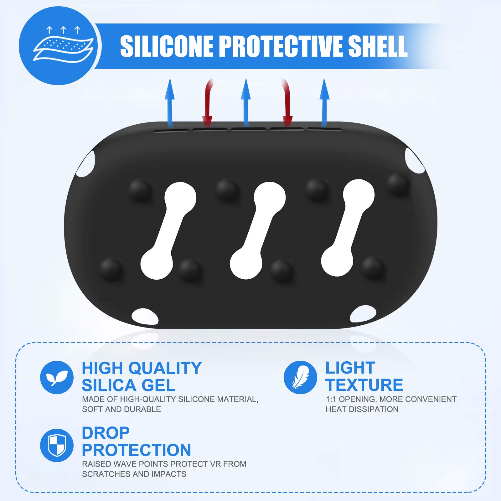 MASiKEN Silicone VR Front Cover for Oculus Quest 2, Premium Protection Shell Cap, Glasses Head Protect Replacement Accessories, Prevent Damage, Heat Dissipation and Lightness (Black)