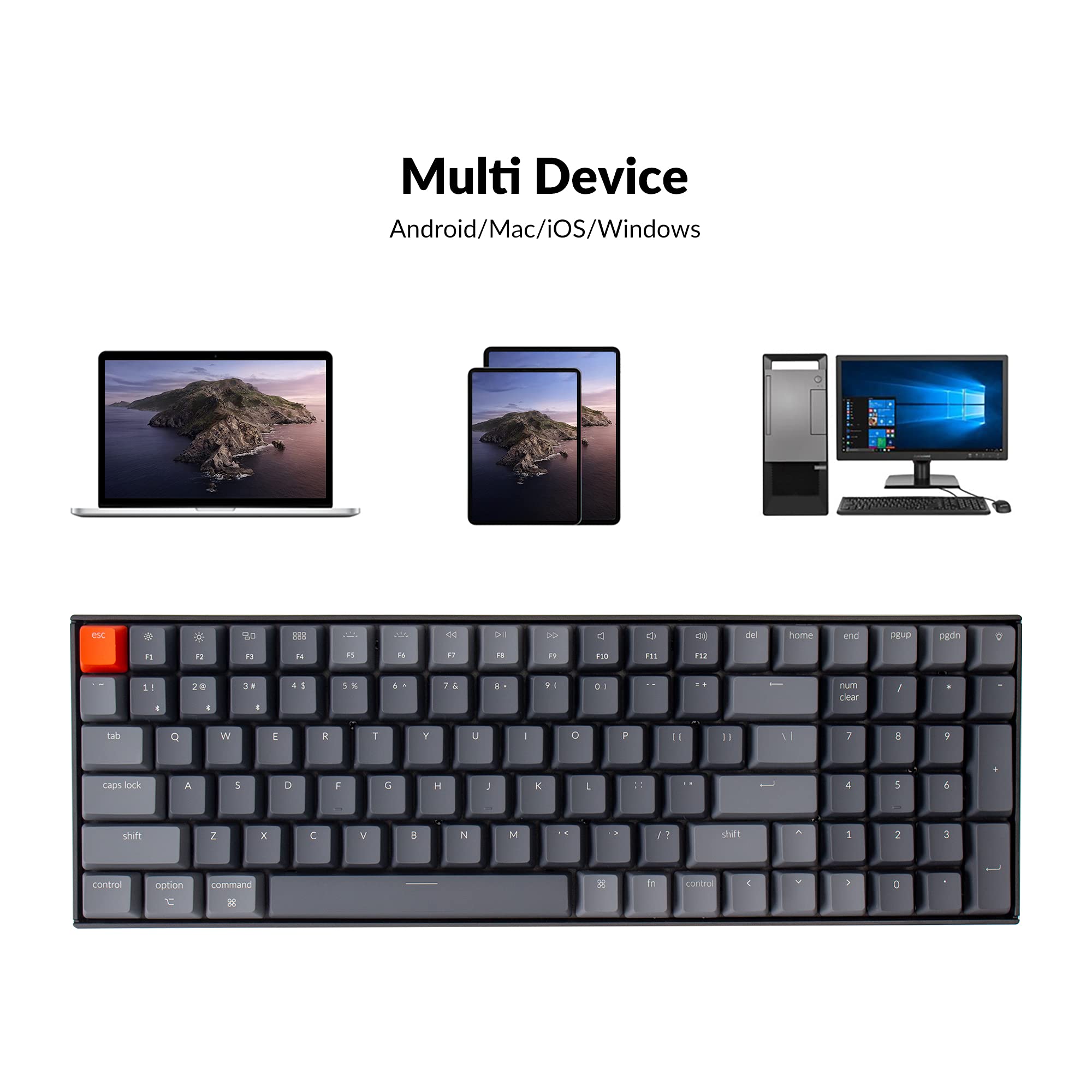 Keychron K4 Hot swappable Wireless Bluetooth/USB Wired Mechanical Gaming Keyboard, 96% Layout 100 Keys Computer Keyboard with Gateron G Pro Red Switch White LED Backlight for Mac Windows-Version 2