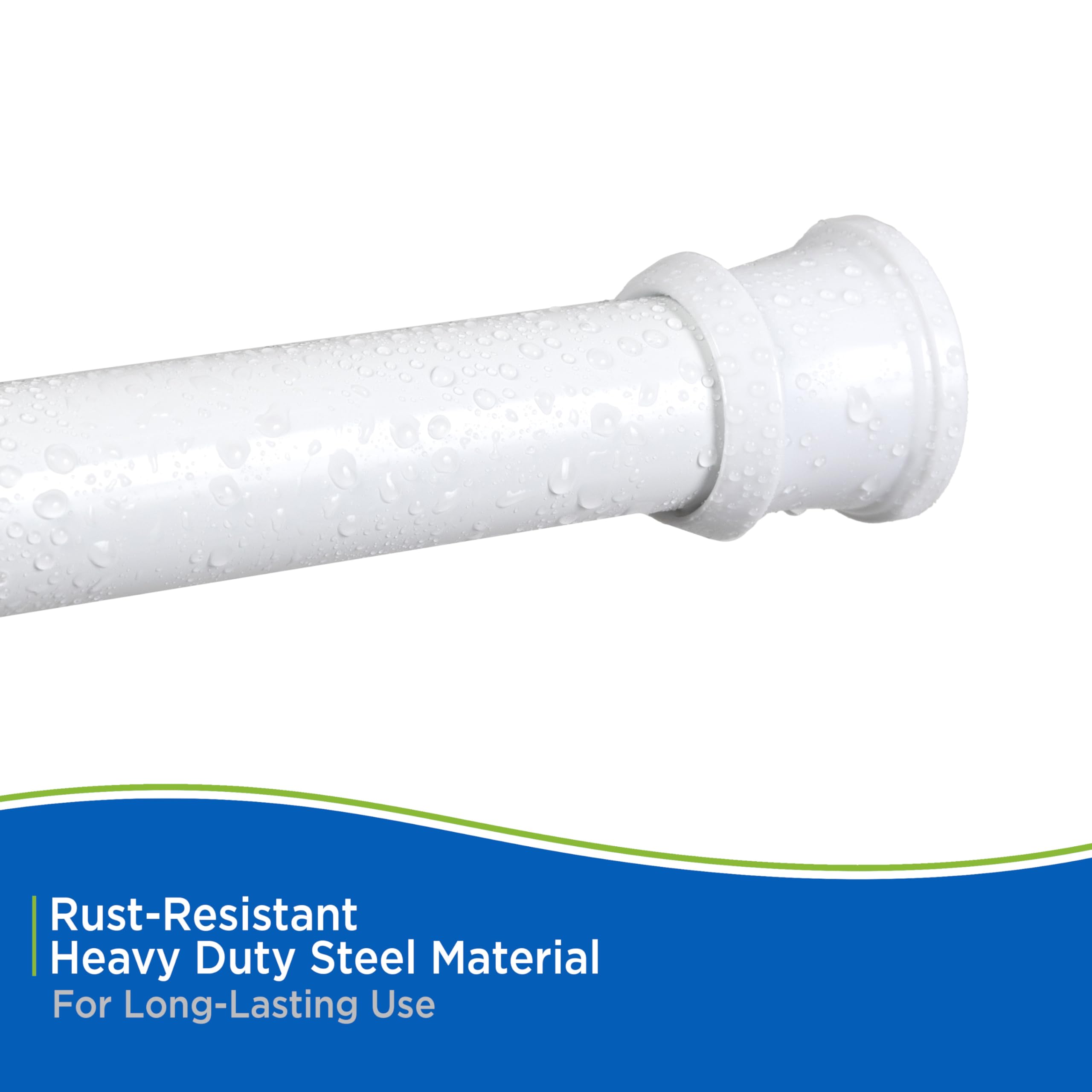 Kenney KN607C/10 Twist & Fit No Tools Camlock Tension Easy Install Stall Shower Curtain Rod with Non-Slip, Non-Scratch Ends, 24-40" Adjustable Length, White, 1" Diameter Rust Resistant Steel Tube