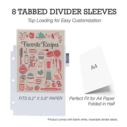 Samsill 2" Junior Recipe Binder Set, Complete with 50 Pack 4" x 6" Recipe Card Sleeves, and 8 Custom Dividers, Faux Brown Leather
